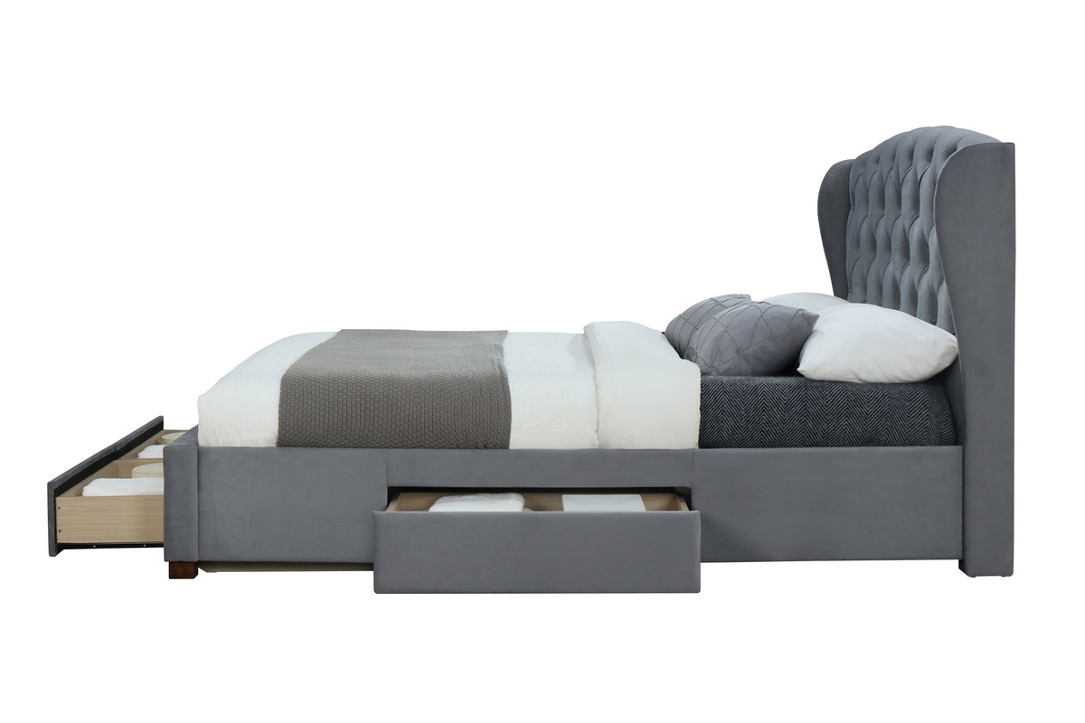 Birlea Hope 4 Drawer Winged Grey Velvet Bed Frame - Best Beds Direct